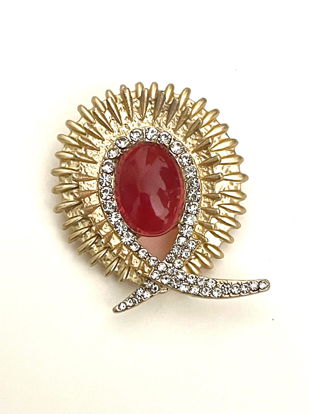 Vintage Unique Gold Tone Red Stone Brooch Pin QX77 - Etsy
