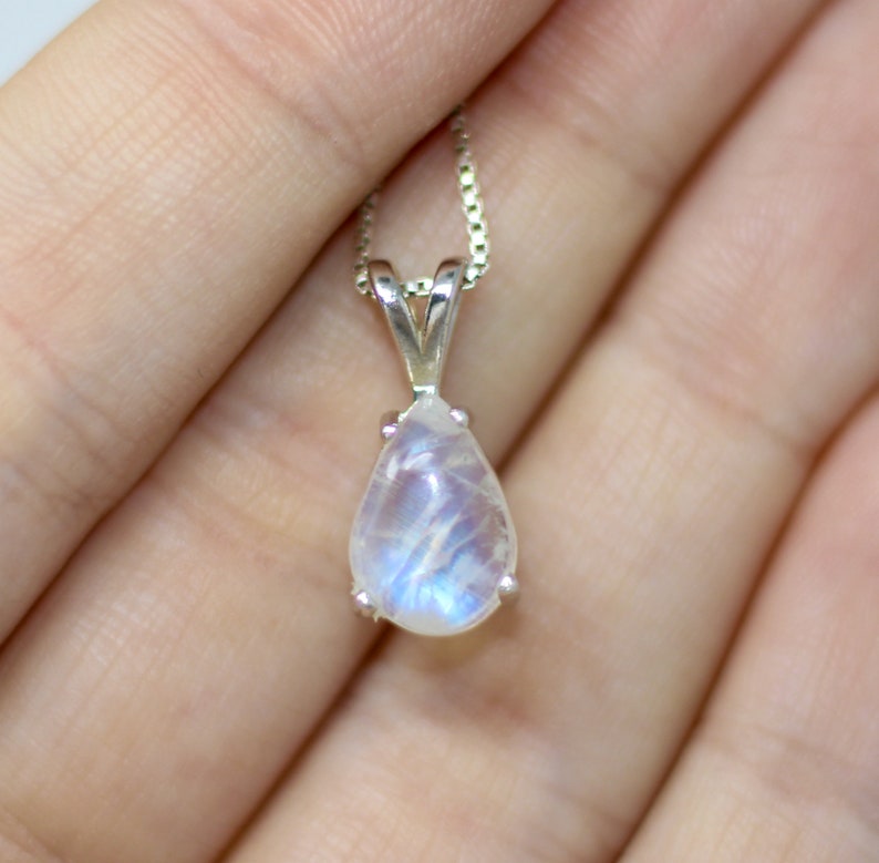 Pear Rainbow Moonstone Gemstone Necklace in Sterling Silver - Etsy