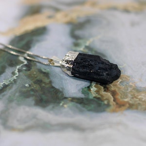 Raw Black Tourmaline Crystal Necklace | Natural Black Tourmaline Pendant | Rough Black ...