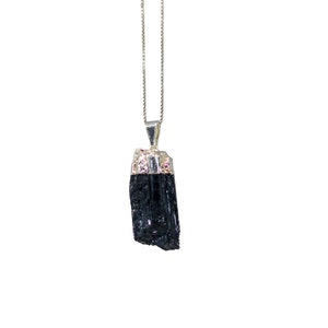 Raw Black Tourmaline Crystal Necklace | Natural Black Tourmaline Pendant | Rough Black ...
