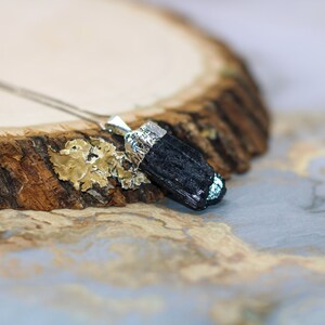 Raw Black Tourmaline Crystal Necklace Natural Black Tourmaline Pendant Rough Black Tourmaline ...