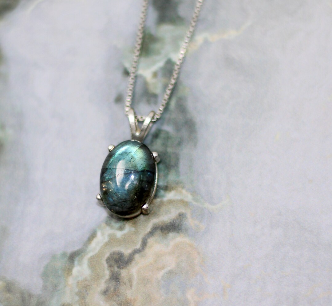 Genuine 925 Silver Labradorite Necklace for Her | Flashy Labradorite ...