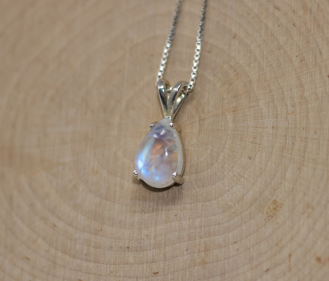 Pear Rainbow Moonstone Gemstone Necklace in Sterling Silver | Etsy
