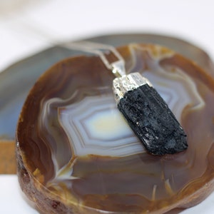 Raw Black Tourmaline Crystal Necklace | Natural Black Tourmaline Pendant | Rough Black ...