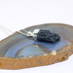 Raw Black Tourmaline Crystal Necklace | Natural Black Tourmaline Pendant | Rough Black ...