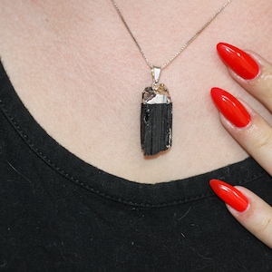 Raw Black Tourmaline Crystal Necklace | Natural Black Tourmaline Pendant | Rough Black ...
