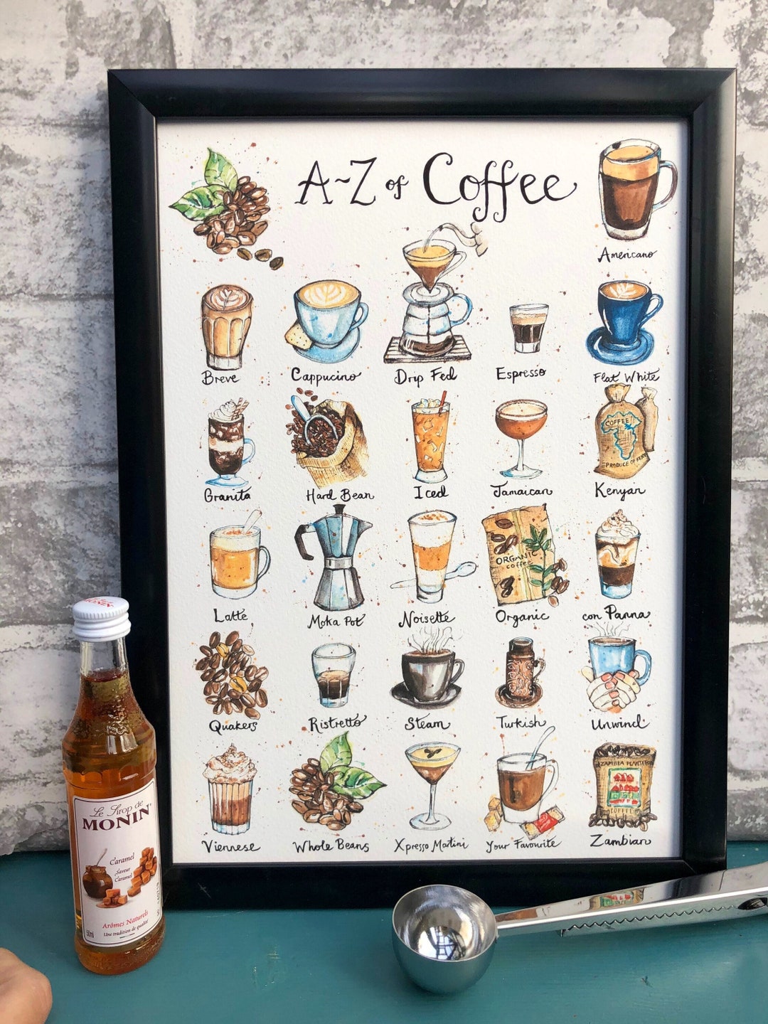 A-Z of Coffee Print A4 Size Gift for a Coffee Lover Coffee Art Kitchen ...