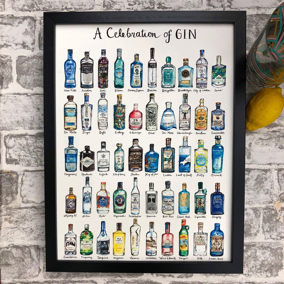 Celebration of Gin Print | A3 | Gin Art | Hand Painted Images| Wall Art ...