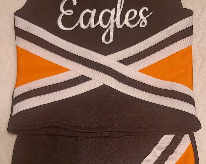 Cheerleader Uniform, Orange Black White, Two Piece Skirt and Sleeveless ...