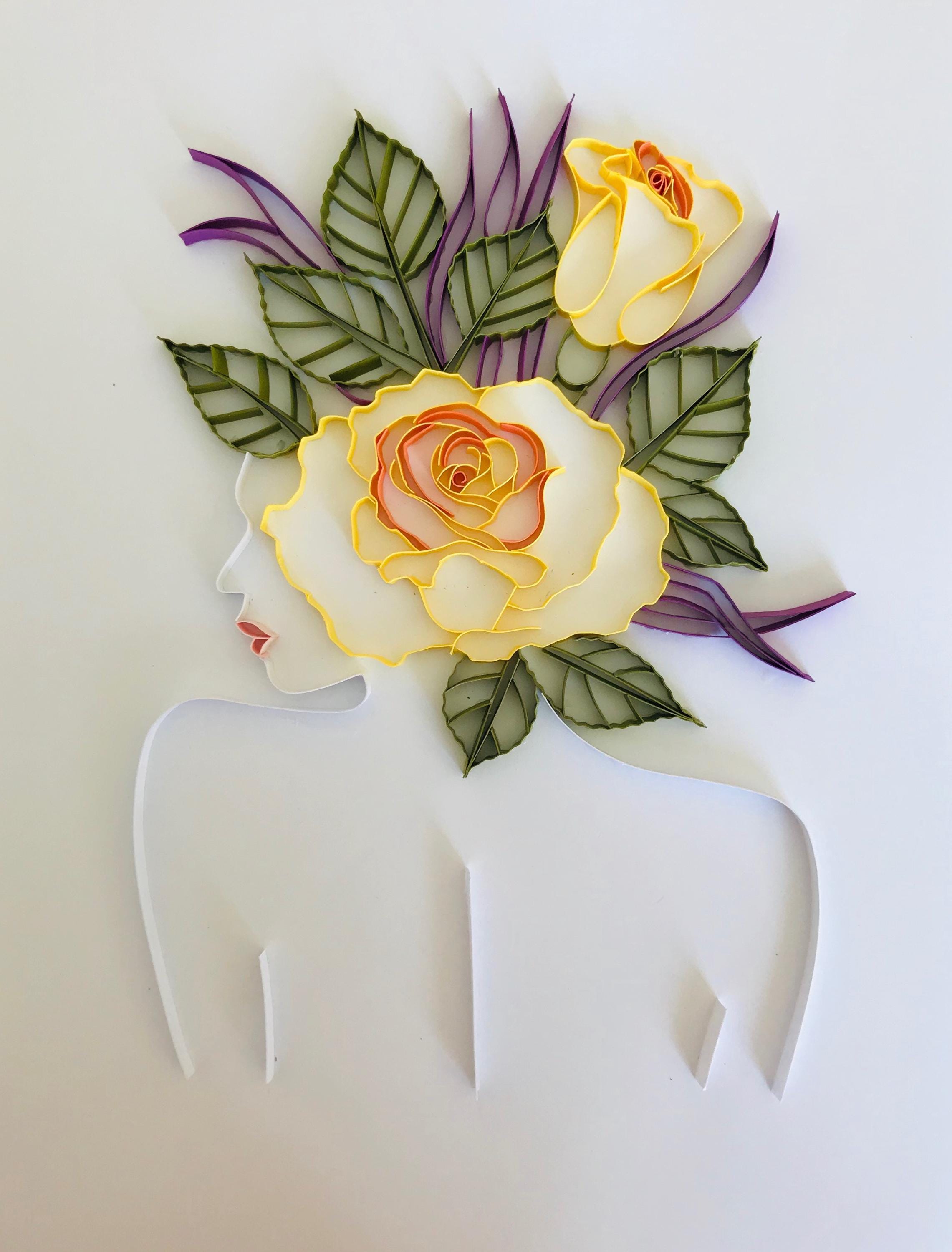 Minimalist Quilling Art – Abstract Woman Face With Flowers | Modern ...