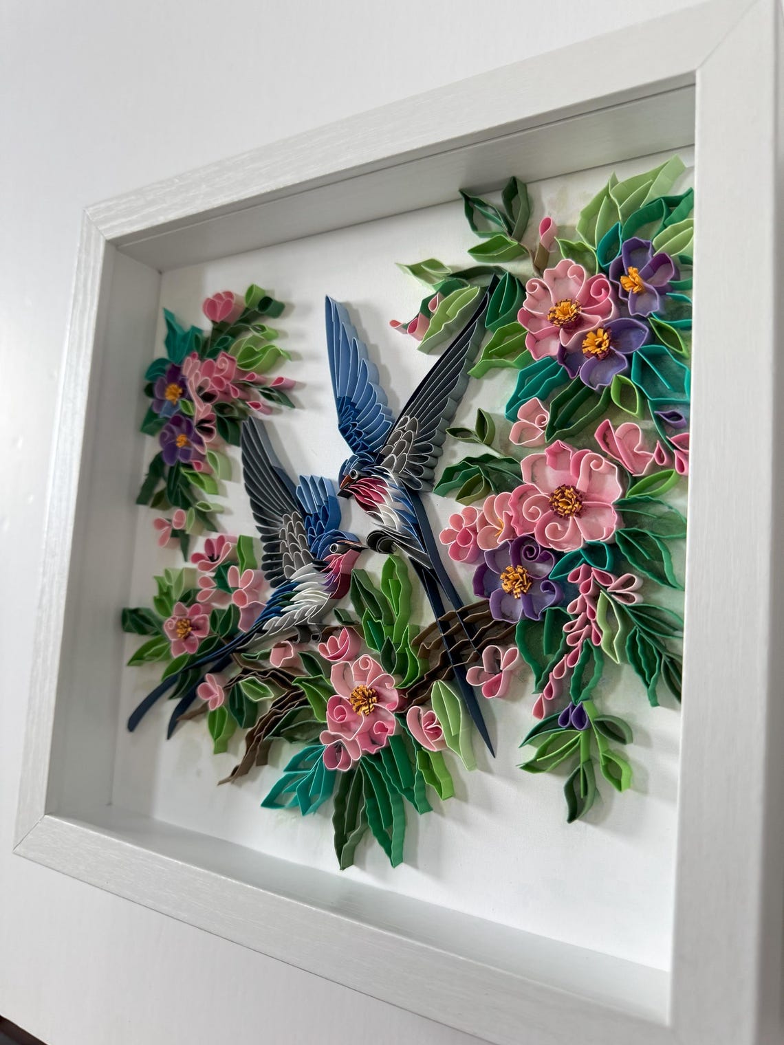 Handmade Quilled Blue Jay Birds in Flowers | Quilling Paper Art Wall ...