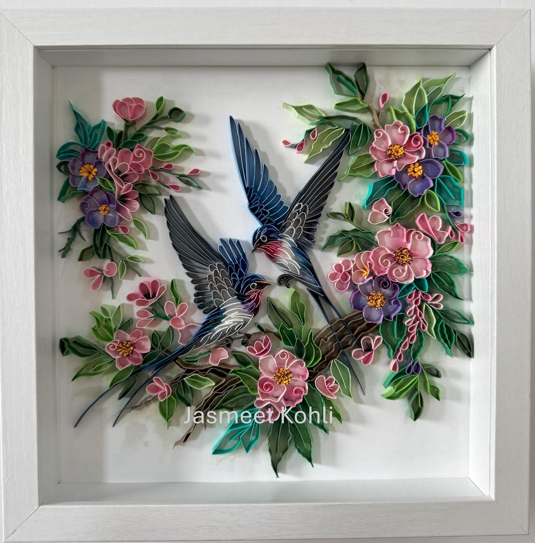 Handmade Quilled Blue Jay Birds in Flowers | Quilling Paper Art Wall ...
