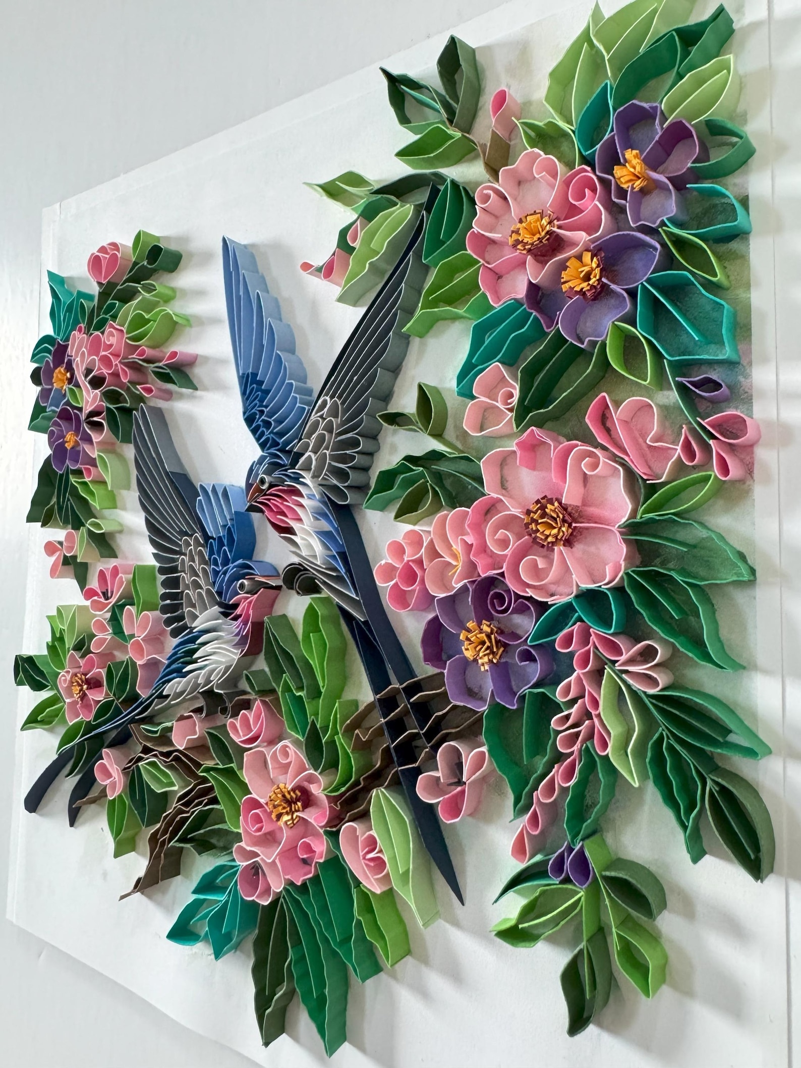 Handmade Quilled Blue Jay Birds in Flowers | Quilling Paper Art Wall ...