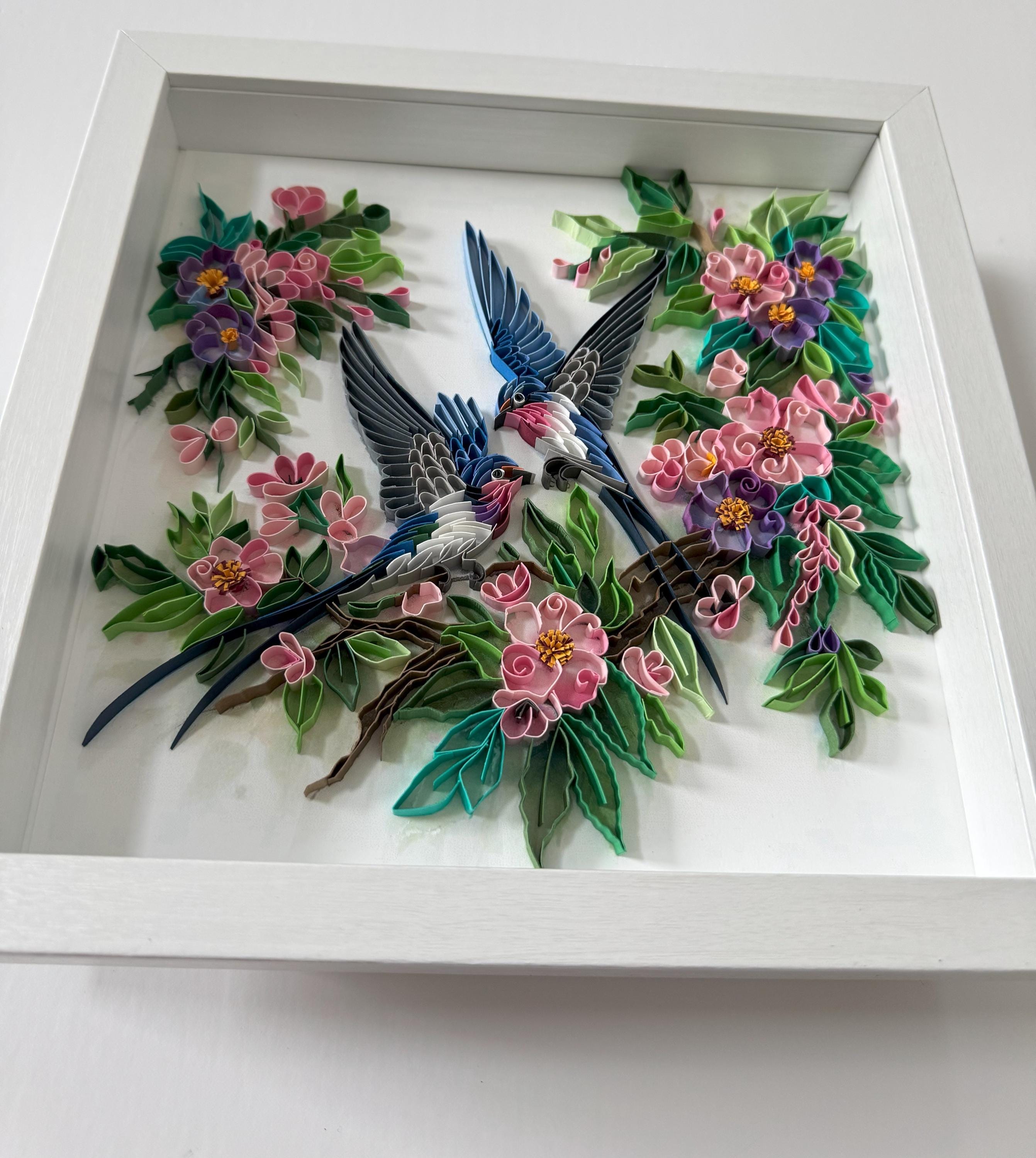 Handmade Quilled Blue Jay Birds in Flowers | Quilling Paper Art Wall ...