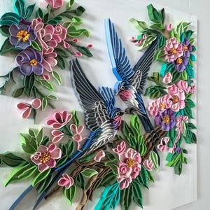 Handmade Quilled Blue Jay Birds in Flowers | Quilling Paper Art Wall ...