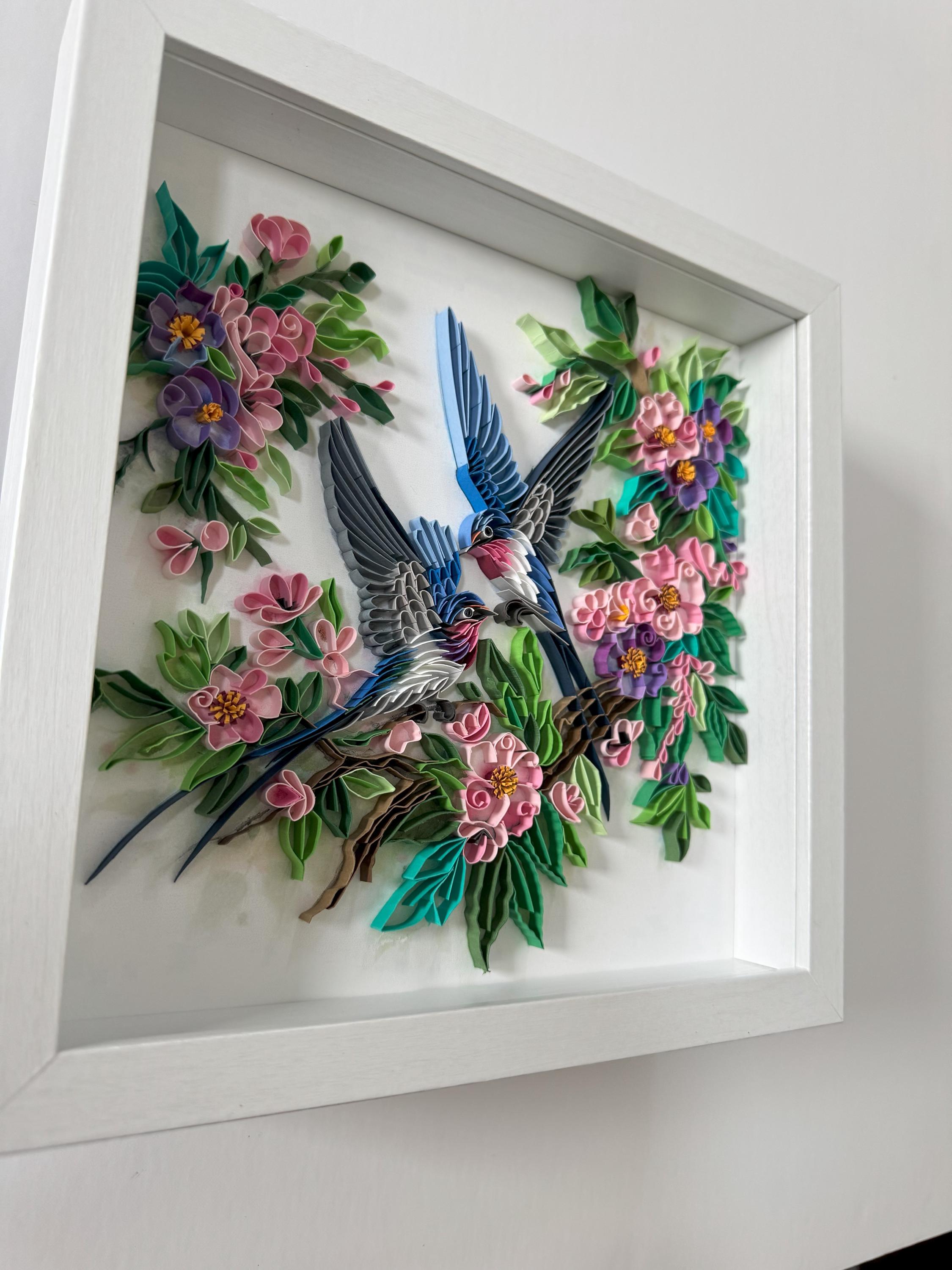 Handmade Quilled Blue Jay Birds in Flowers | Quilling Paper Art Wall ...