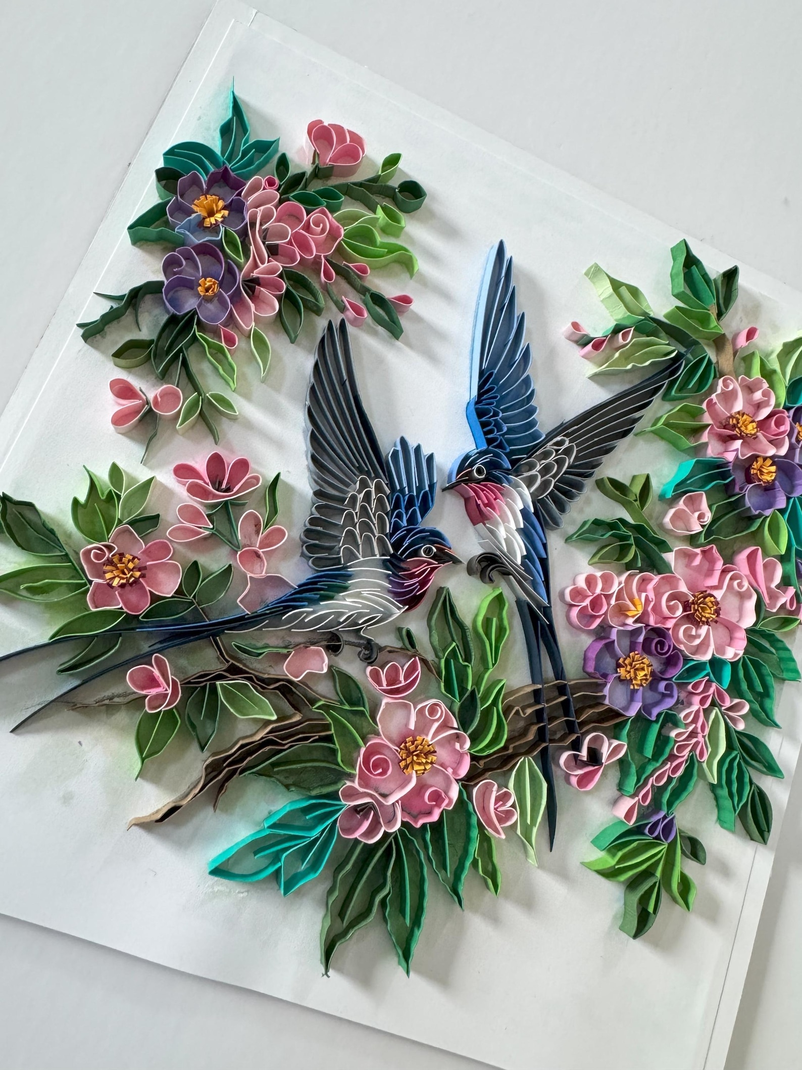 Handmade Quilled Blue Jay Birds in Flowers | Quilling Paper Art Wall ...