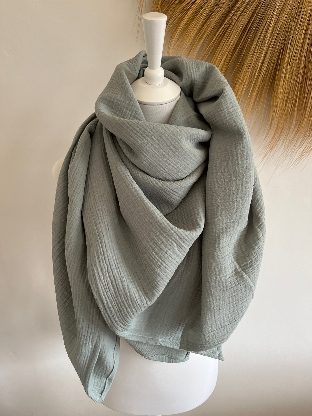 XXL Musselintuch AQUA Dreieckstuch Tuch Bio-Musselin Damen, Schal mint ...