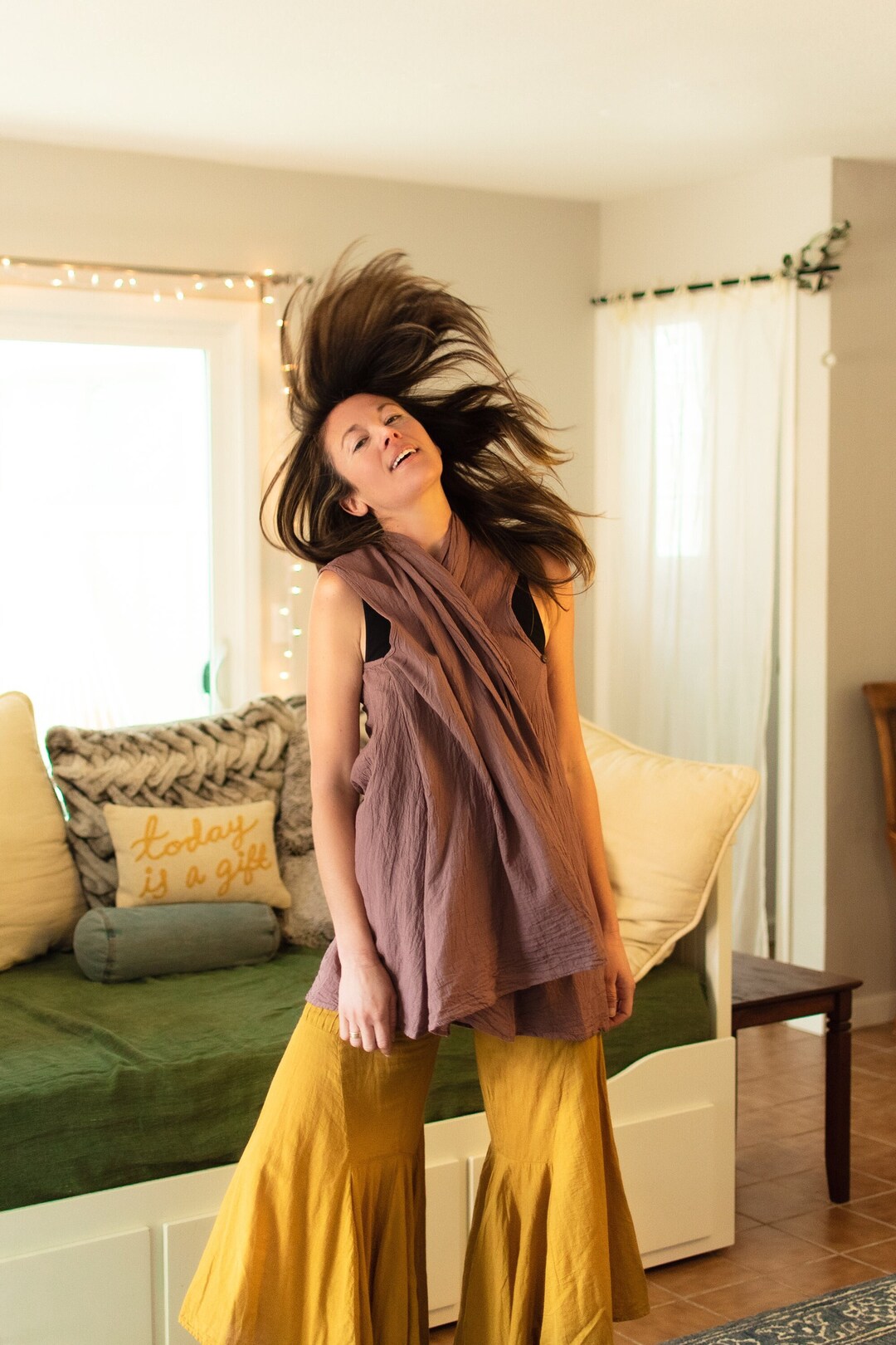 Gauze Flowy Vest | Natural Fiber, Breathable | Wood Buttons Close It Up ...