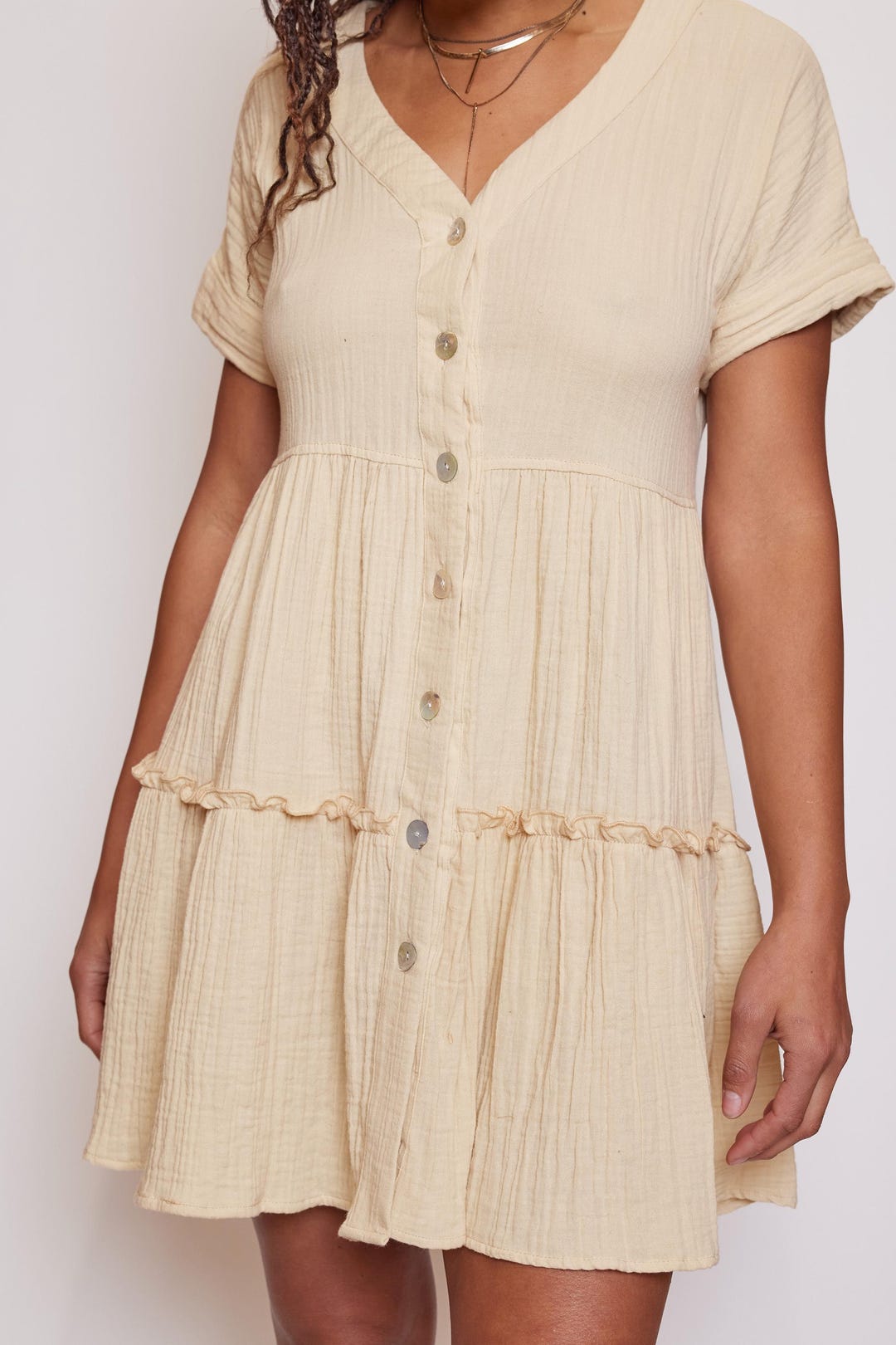 Button Sunflower Dress | Mini Cotton Dress | Boho Short Dress | Cotton ...