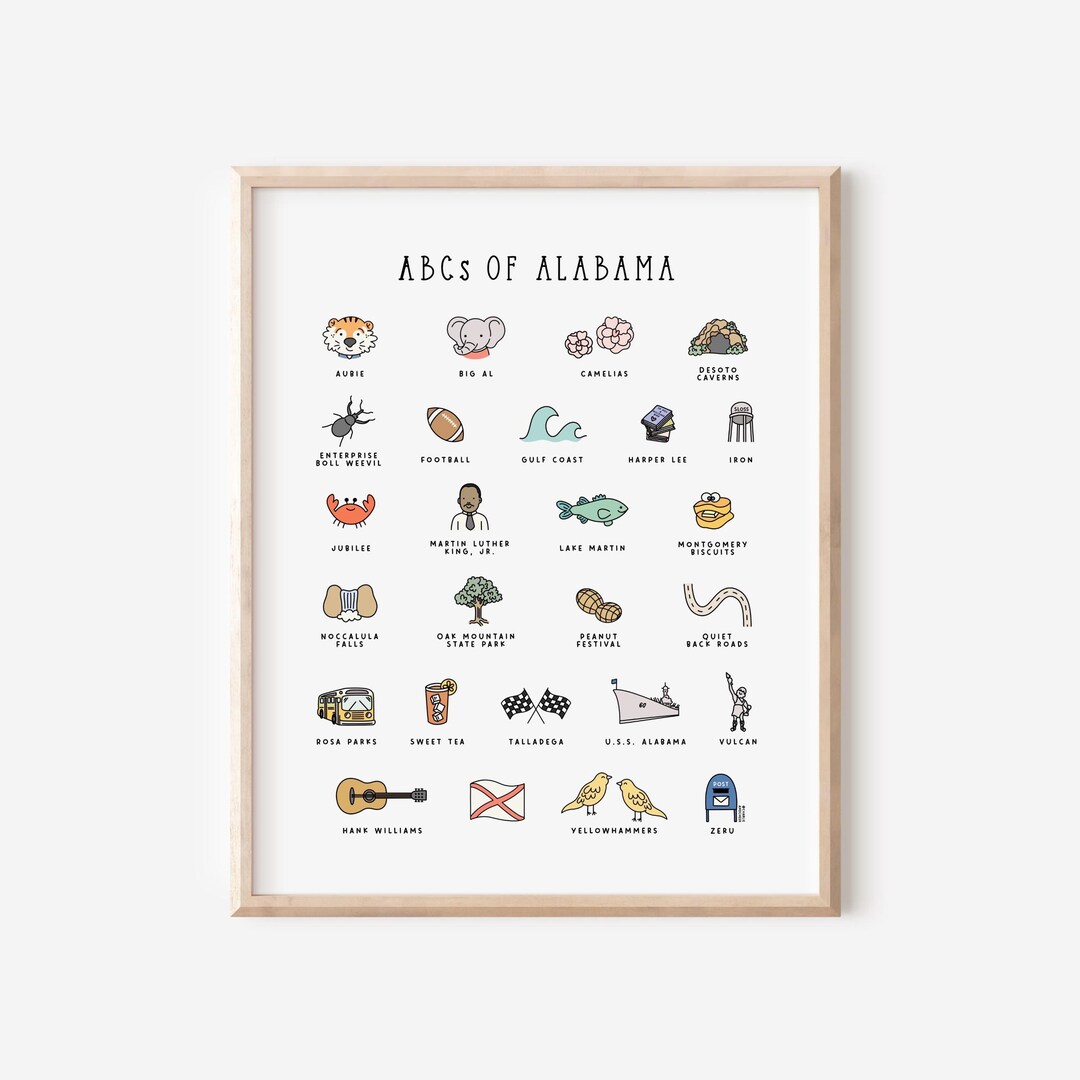 Alabama Alphabet | Alabama Wall Art Nursery Decor | Alabama Art for ...