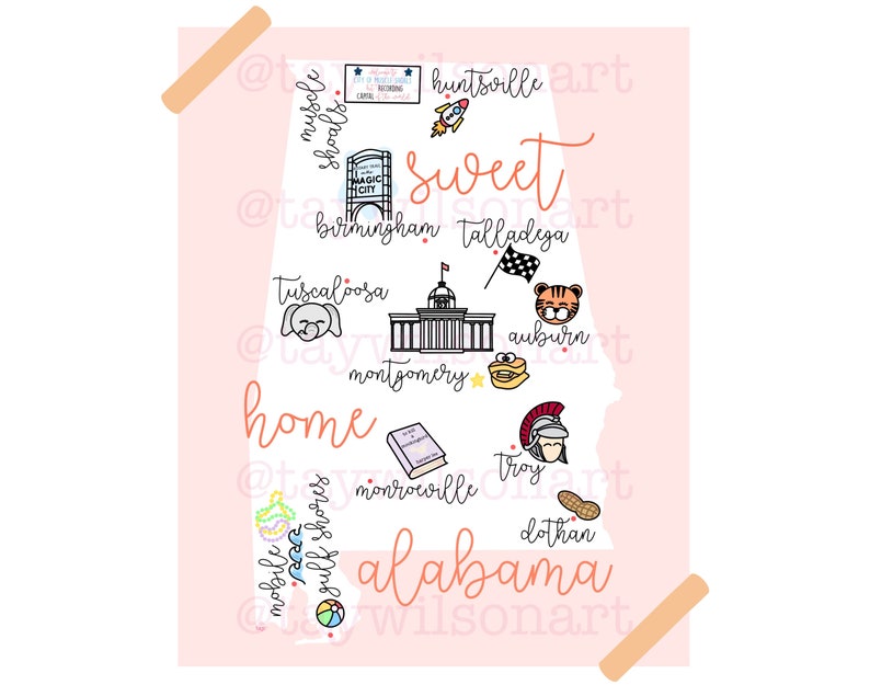 Alabama State Wall Art Alabama Home Decor Alabama Wall Art - Etsy