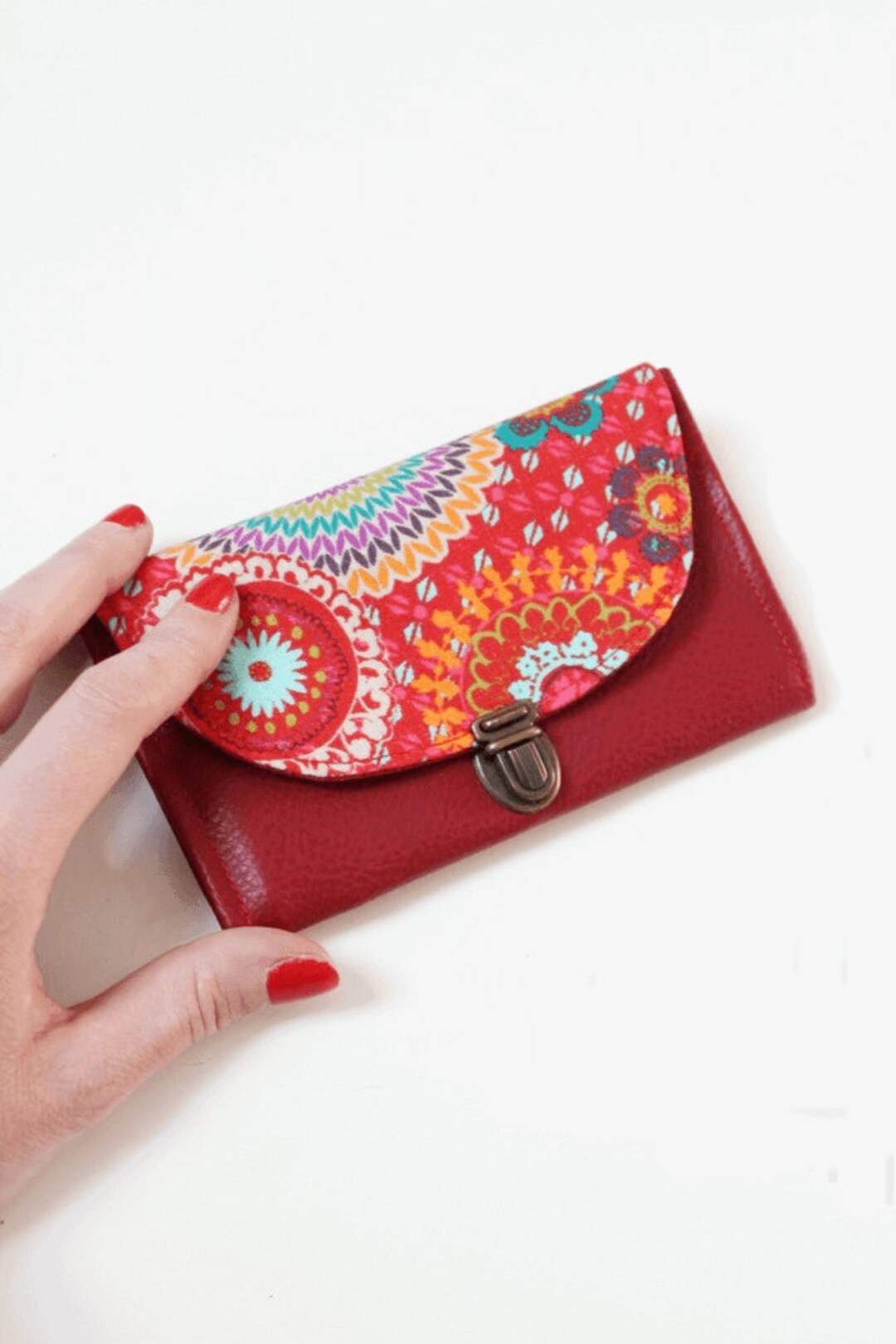 Women's Coin Holder Ties Bag Simili Red Leather and Multicolored Red ...