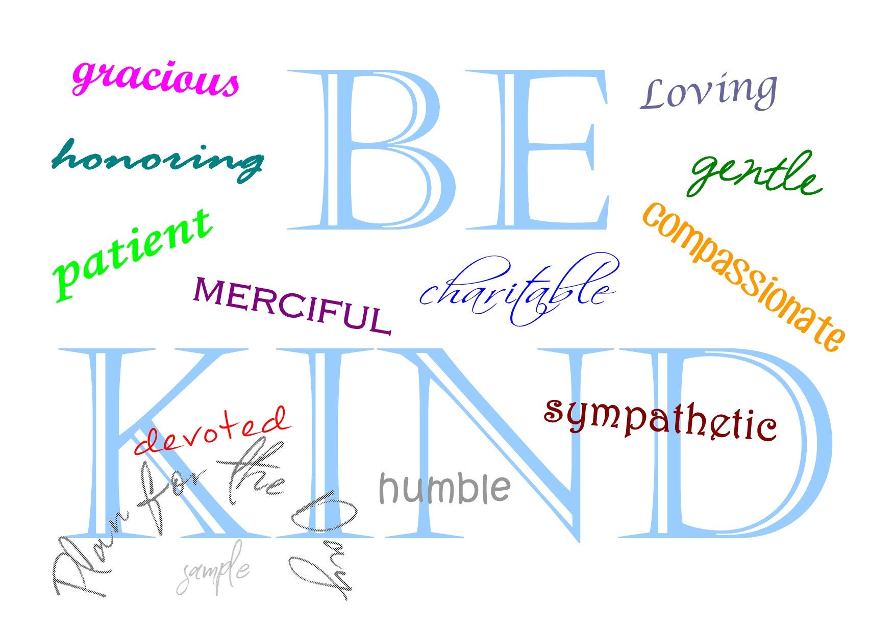 Be Kind - Character, Virtue, Printable Inspiration Poster, Art Card - Etsy