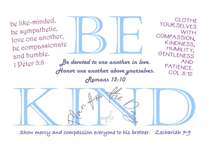 Kindness Bible Verses - Printable Character Card or Poster - Scripture ...