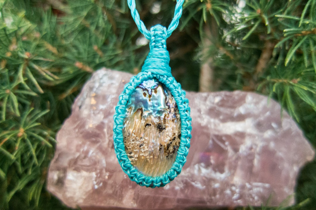 Abalone Necklace Abalone Pendant Macrame Pendant Macrame - Etsy UK