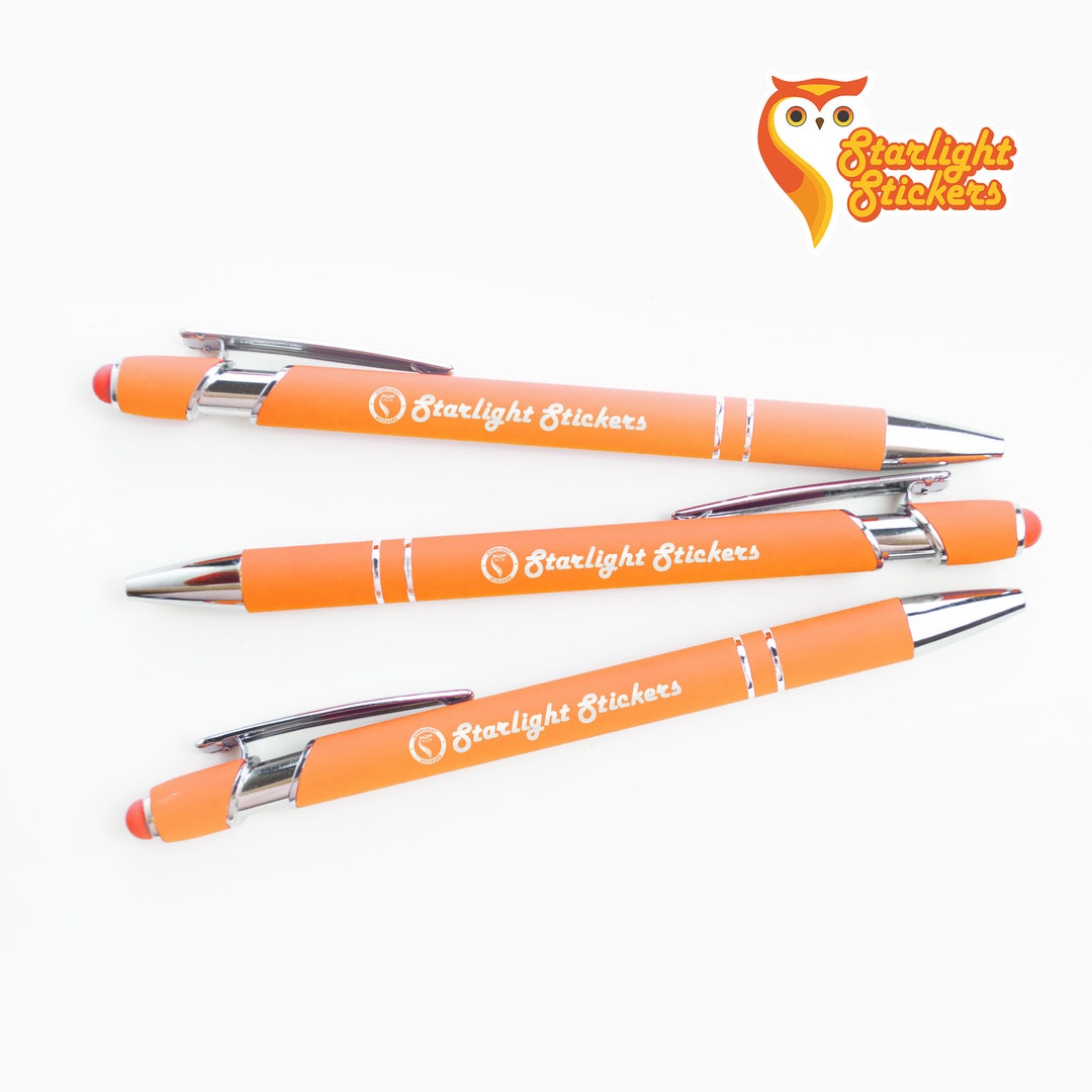 Premium Light Orange Laser-engraved Pens With Stylus Bulk Pack of Black ...