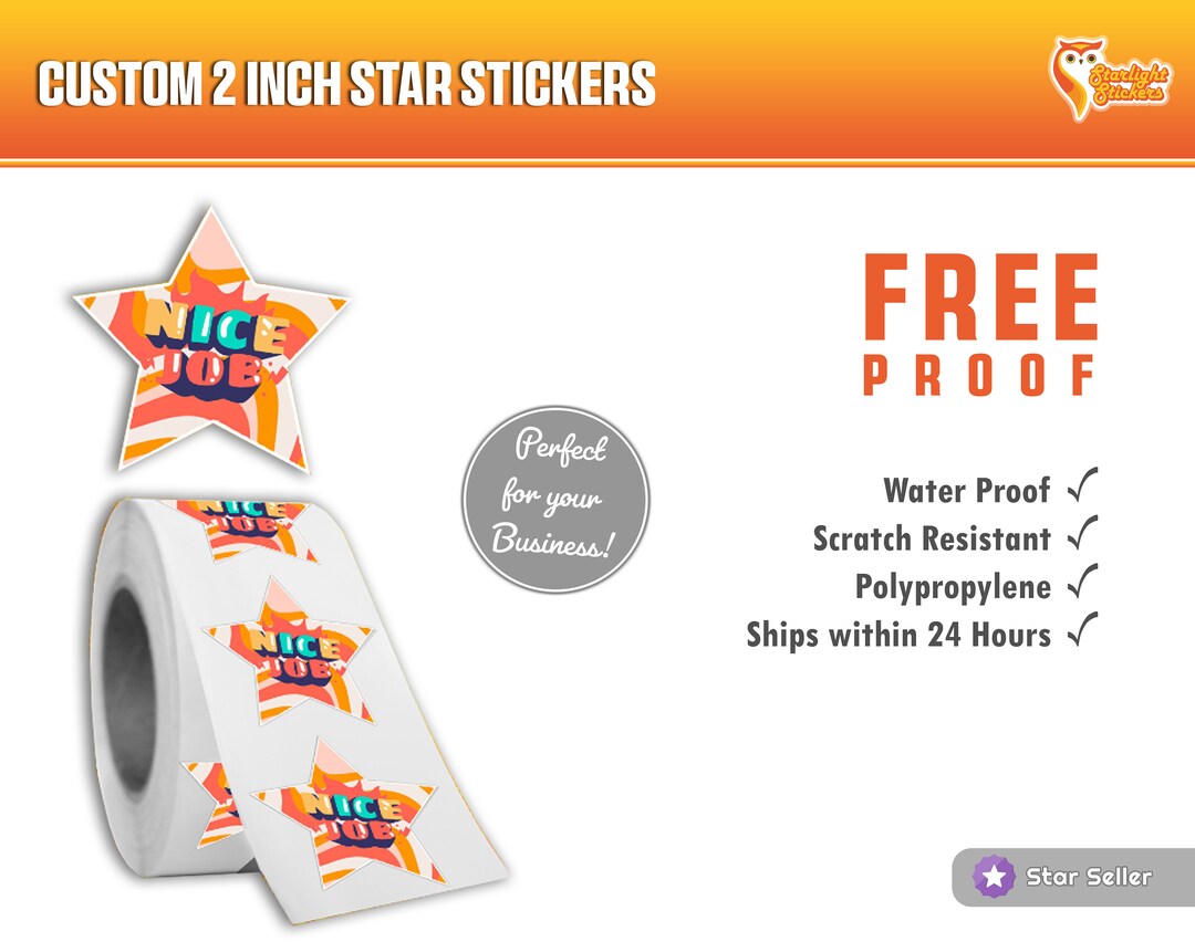 Customized 2 Inch Star Sticker Labels on A Roll Permanent Adhesive ...