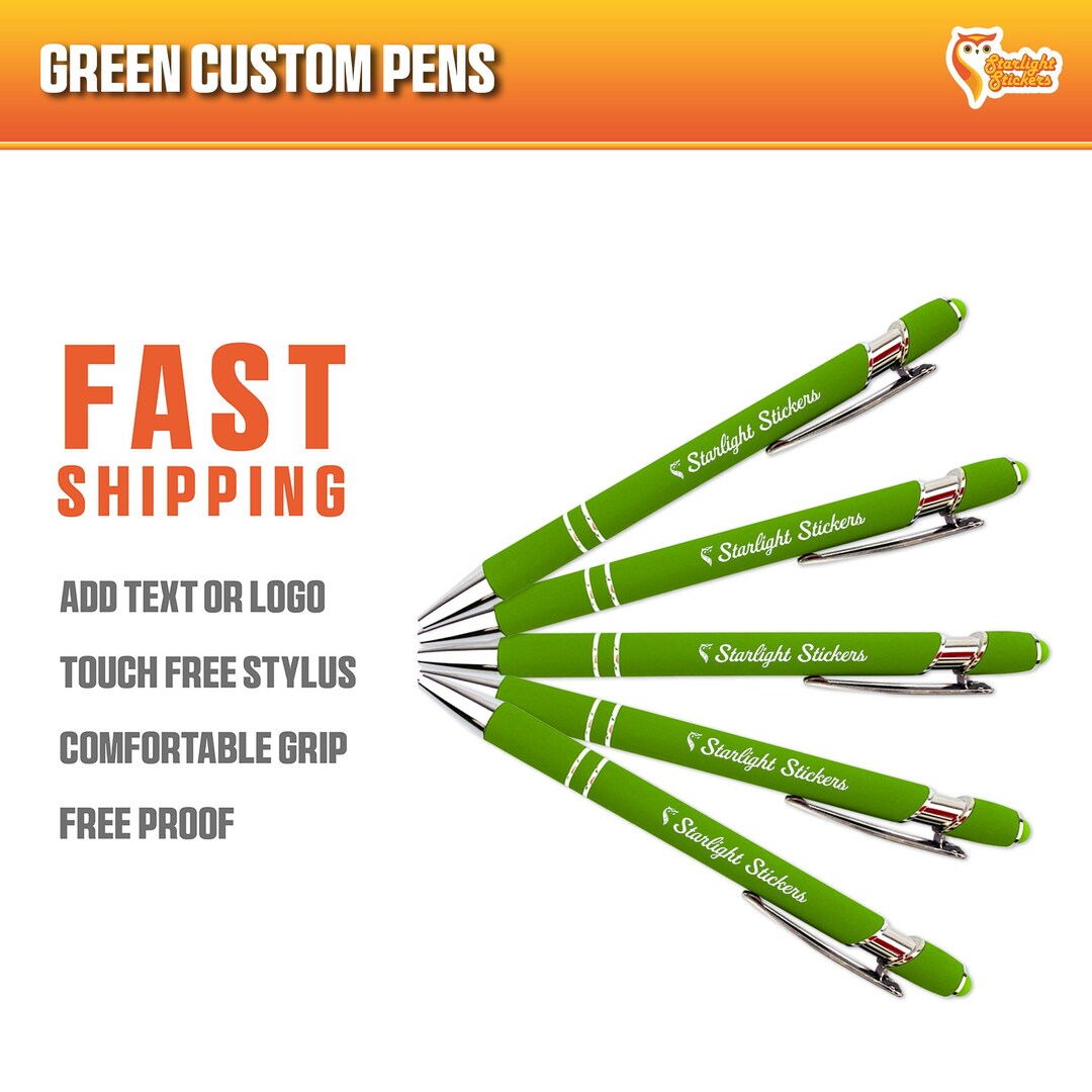 Premium Green Laser-engraved Pens With Stylus - Bulk Pack of Black ...