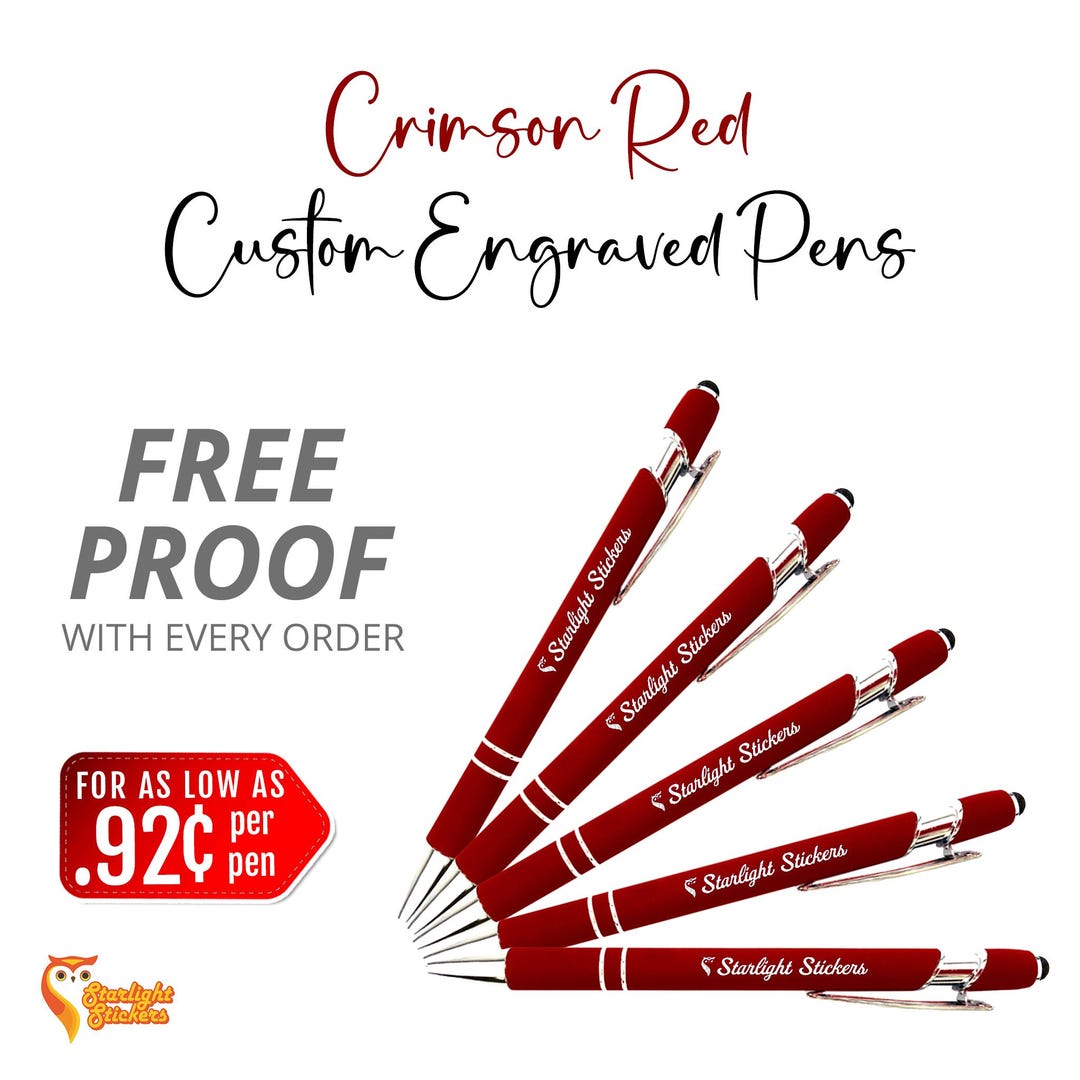 Premium Crimson Red Laser - Engraved Custom Pens With Stylus - Etsy