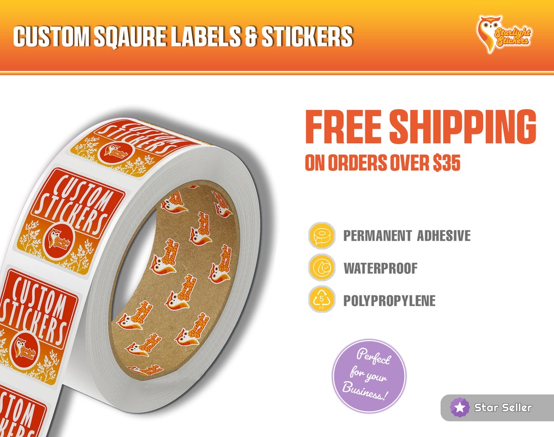Custom Square Labels and Stickers on a Roll, Add Your Own Logo, Custom ...