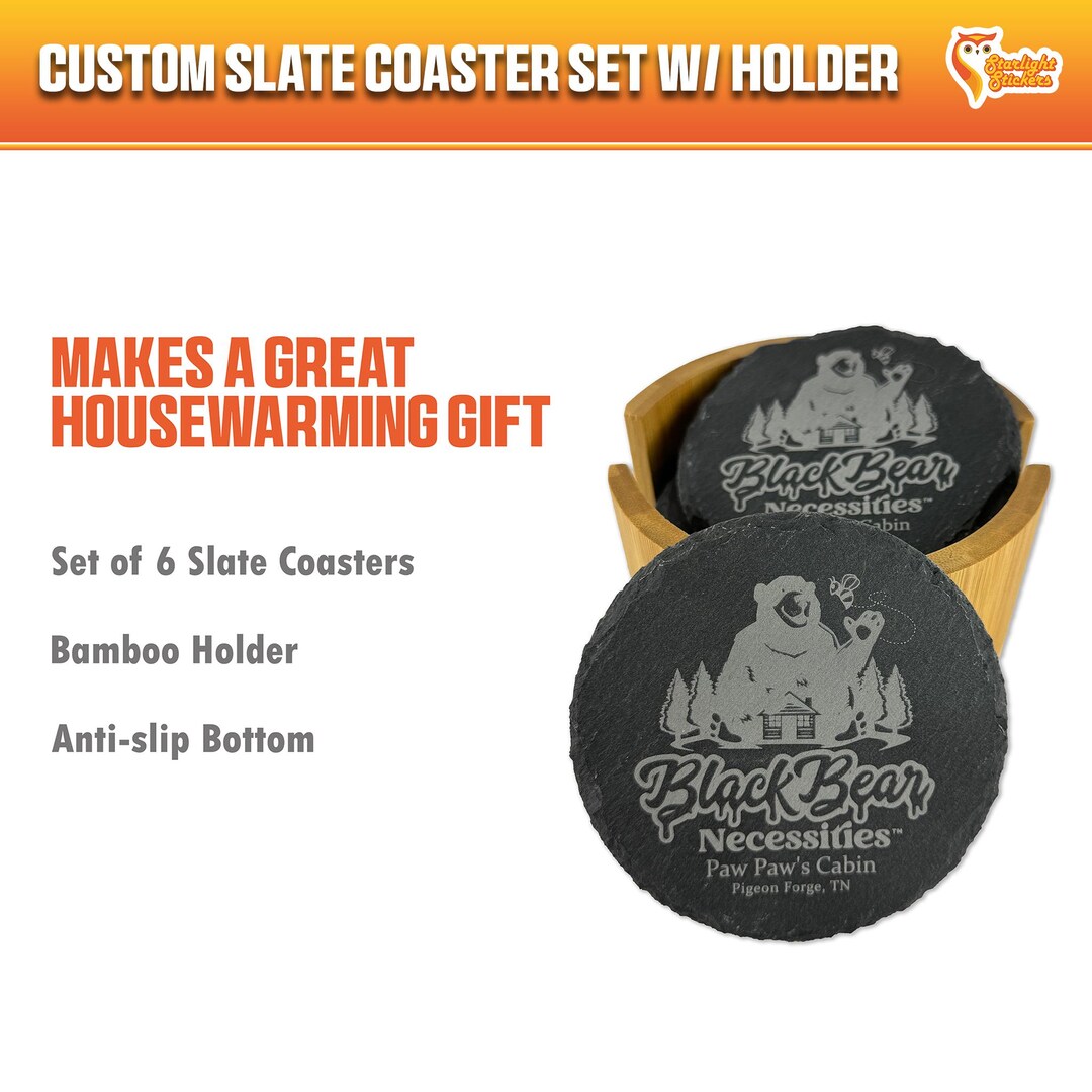 Custom Slate Coaster Set, Laser Engraved Coaster Set of 6 With Holder ...