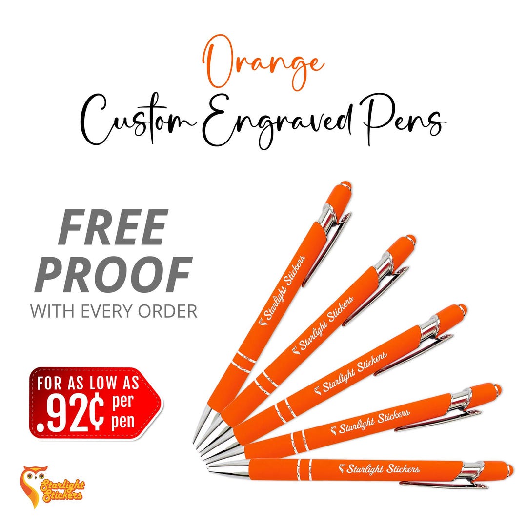 Laser-engraved Orange Pens With Stylus - Black Ink Bulk Pack - Etsy