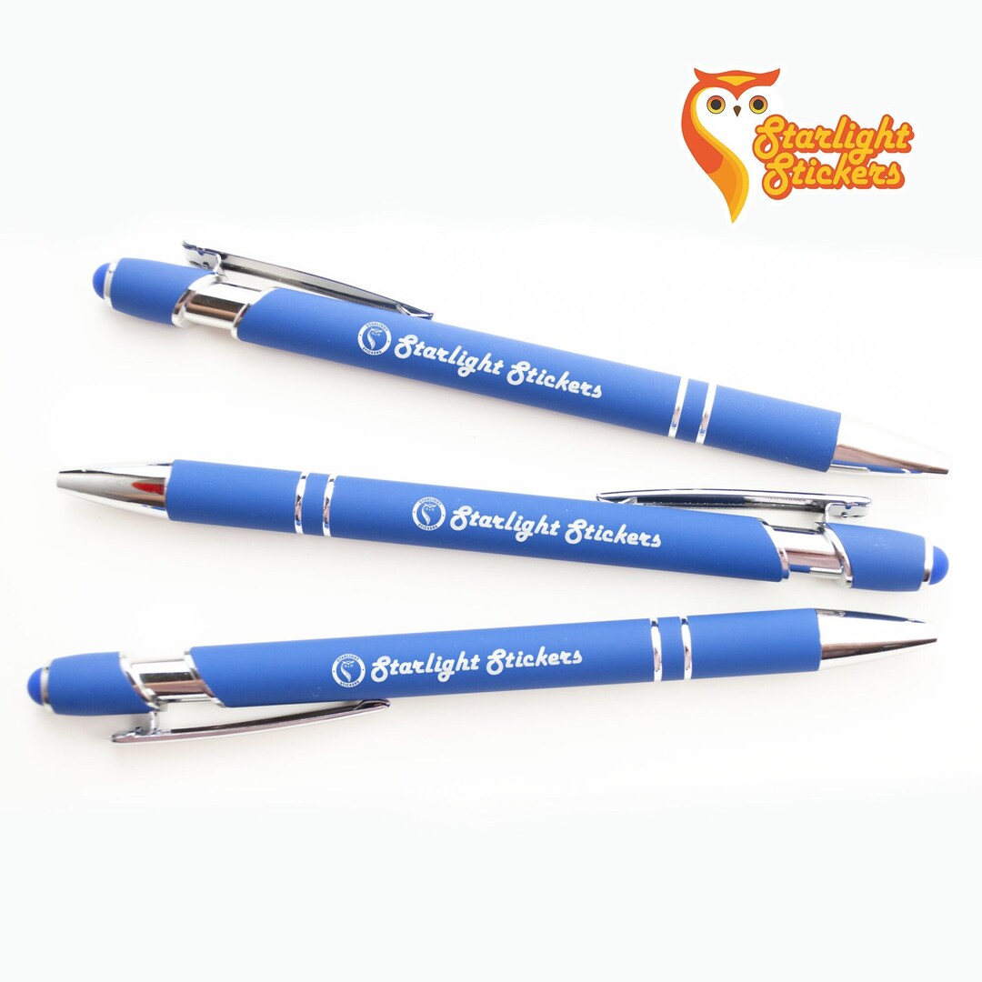 Premium Navy Blue Laser-engraved Pens With Stylus Bulk Pack of Black ...