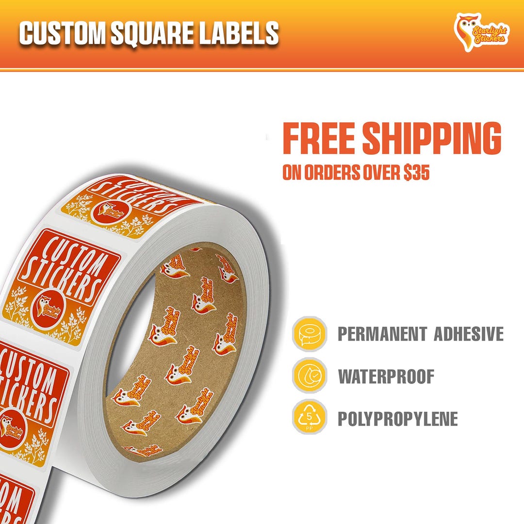 Custom Square Labels and Stickers on a Roll, Add Your Own Logo, Custom ...