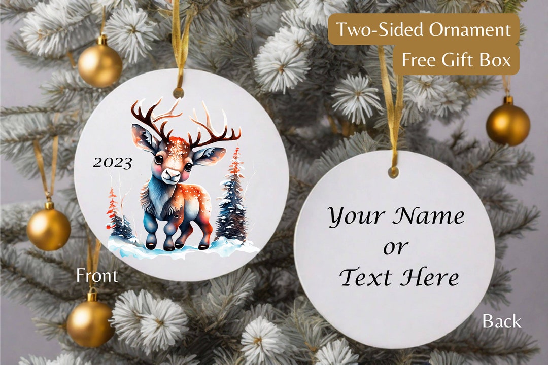Personalized Reindeer Ceramic Ornament, Round Double Sided Ornament ...