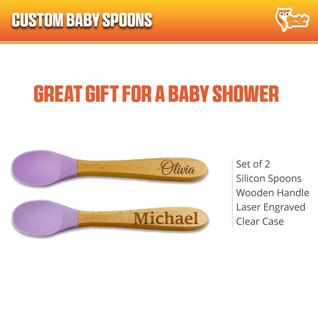 Custom Baby Spoon With Name - Set of 2 Spoons With Case - Purple and ...