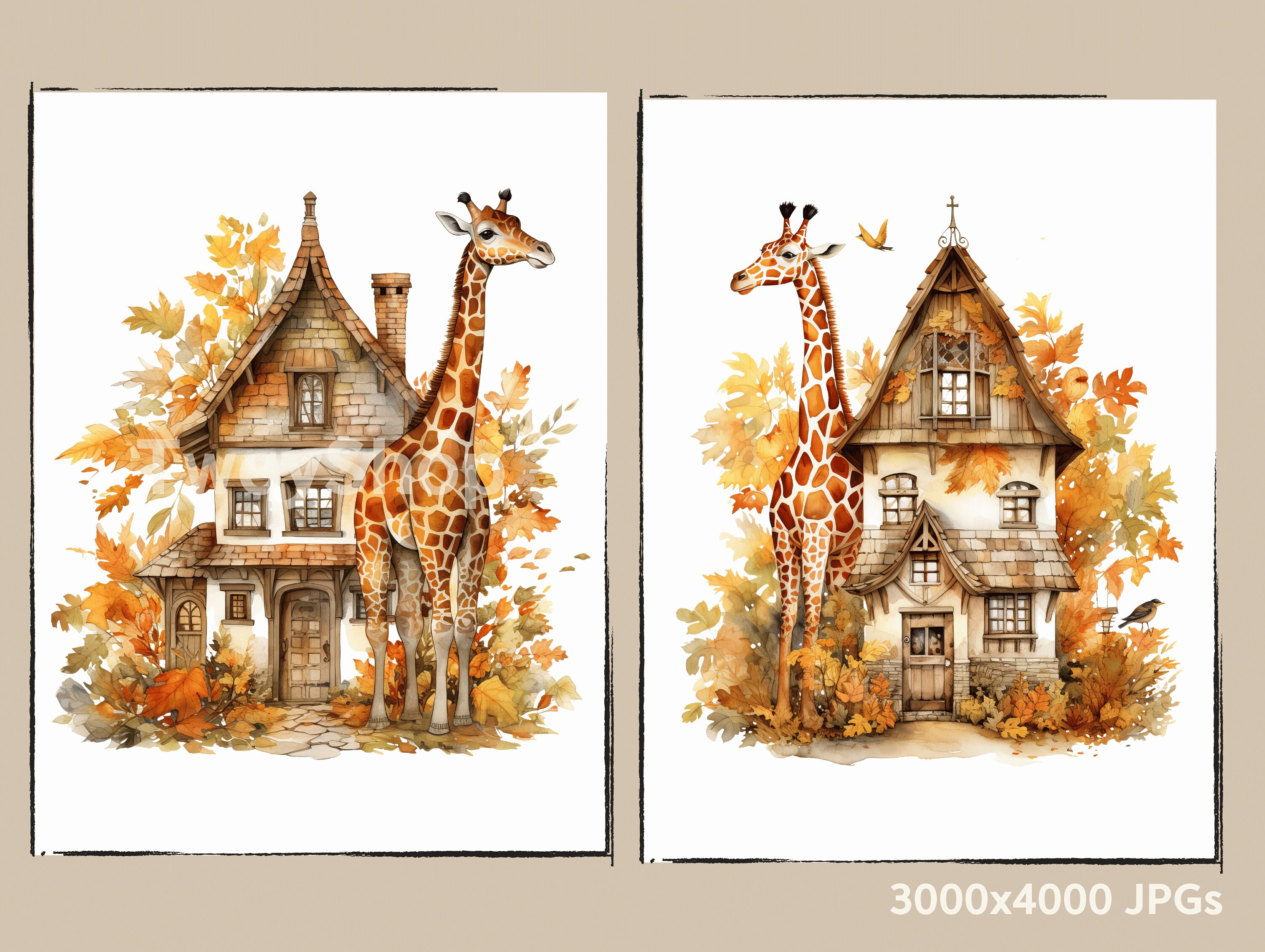Autumn Giraffe House Clipart 10 High Quality PNG Files and - Etsy