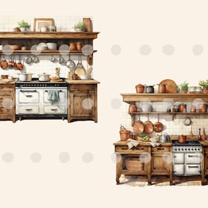 Watercolor Rustic Kitchen Clipart, 10 Elements High Quality Jpegs and ...