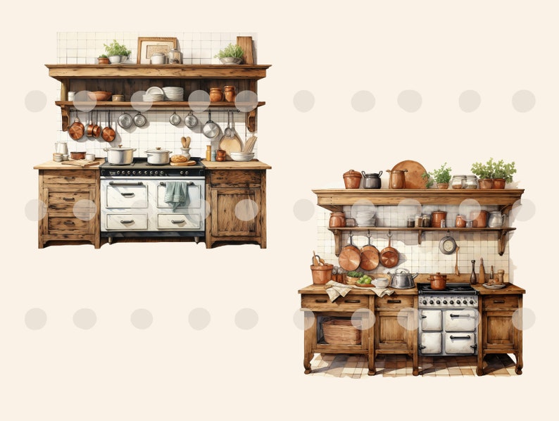 Watercolor Rustic Kitchen Clipart, 10 Elements High Quality Jpegs and ...