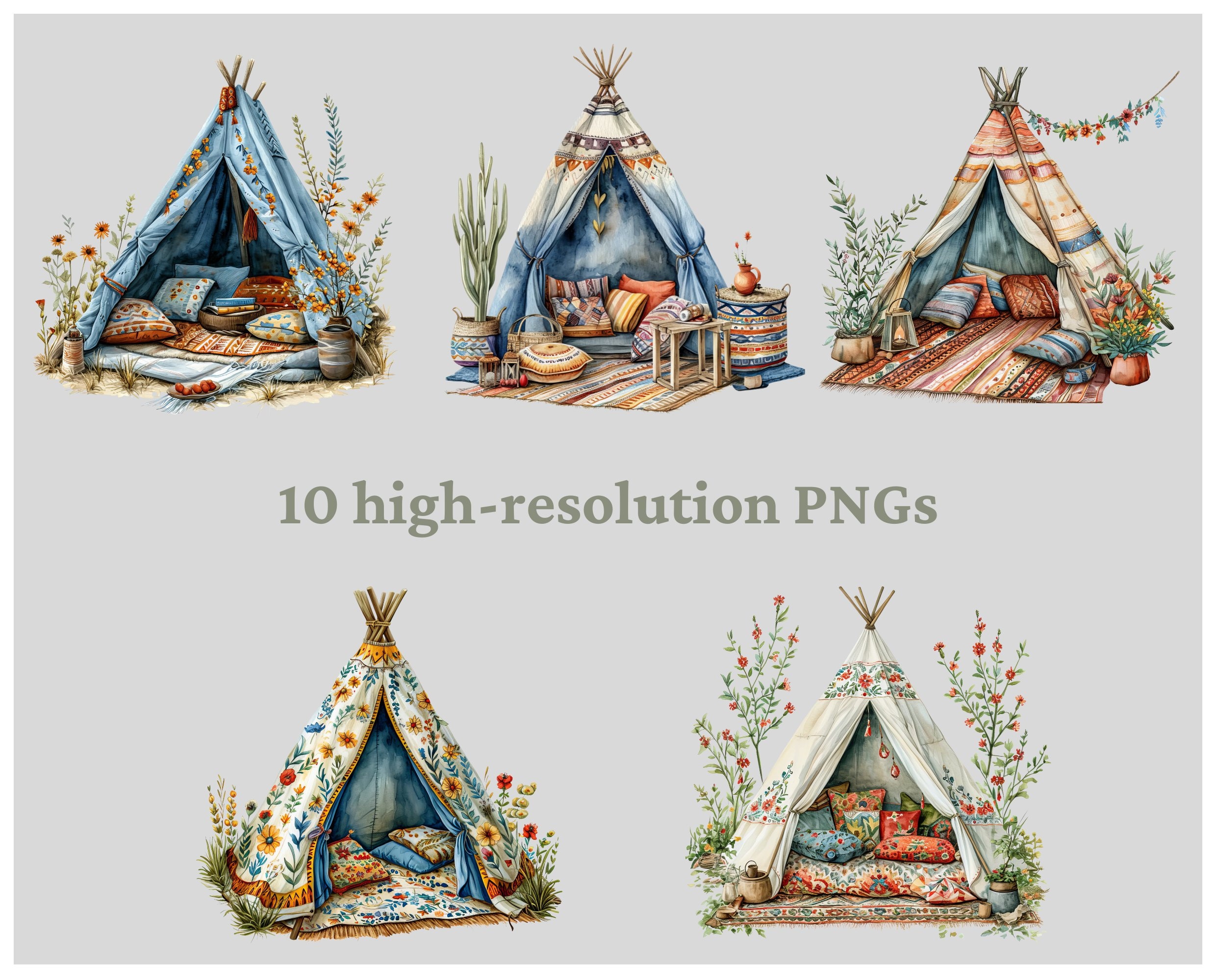 Watercolor Boho Tent Clipart: Nursery Decor (digital Download) - Etsy