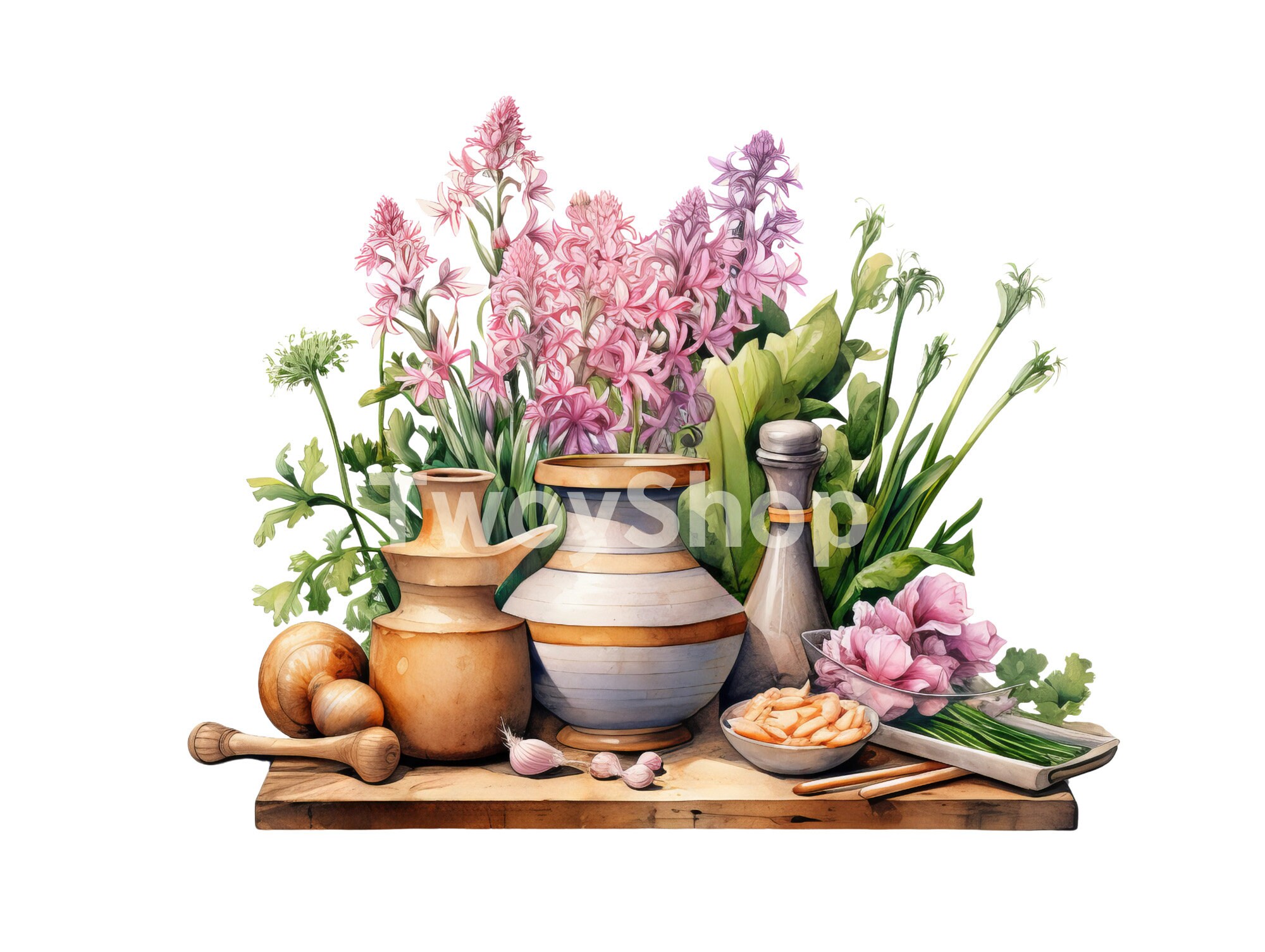 Kitchen Still Life Watercolor Clipart, 10 High-quality PNG and JPG ...