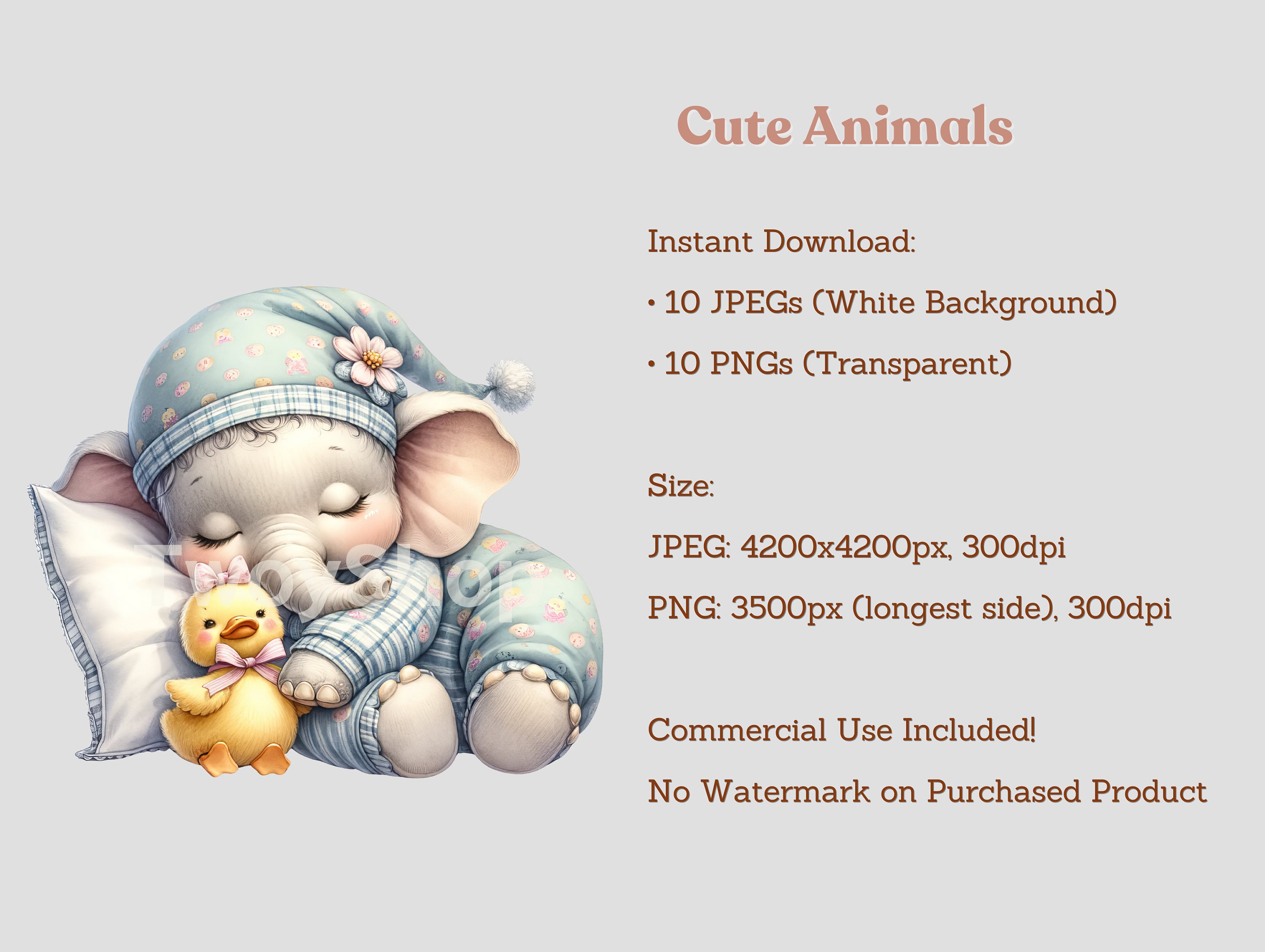 Watercolor Cute Animals Clipart, Printable 10 High Quality Jpegs and ...