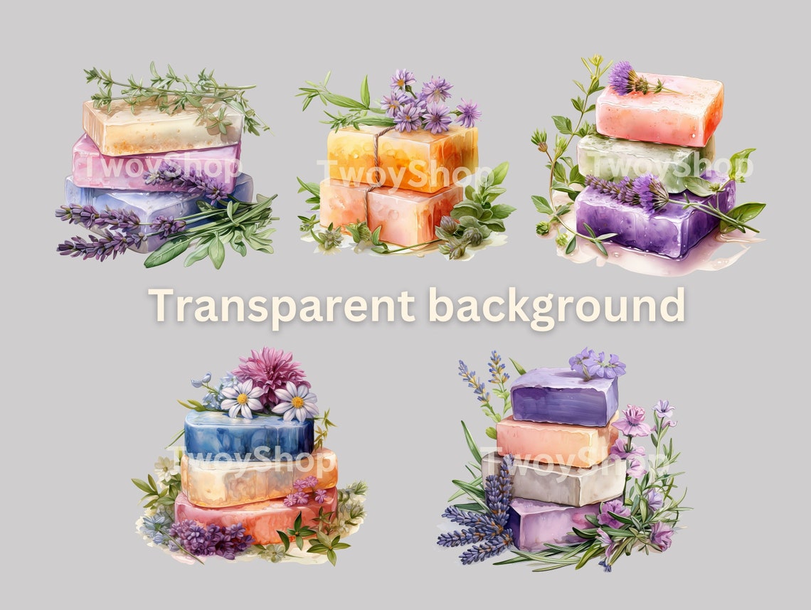 Watercolor Floral Soap Clipart: Lavender PNG & JPEG (digital Download ...