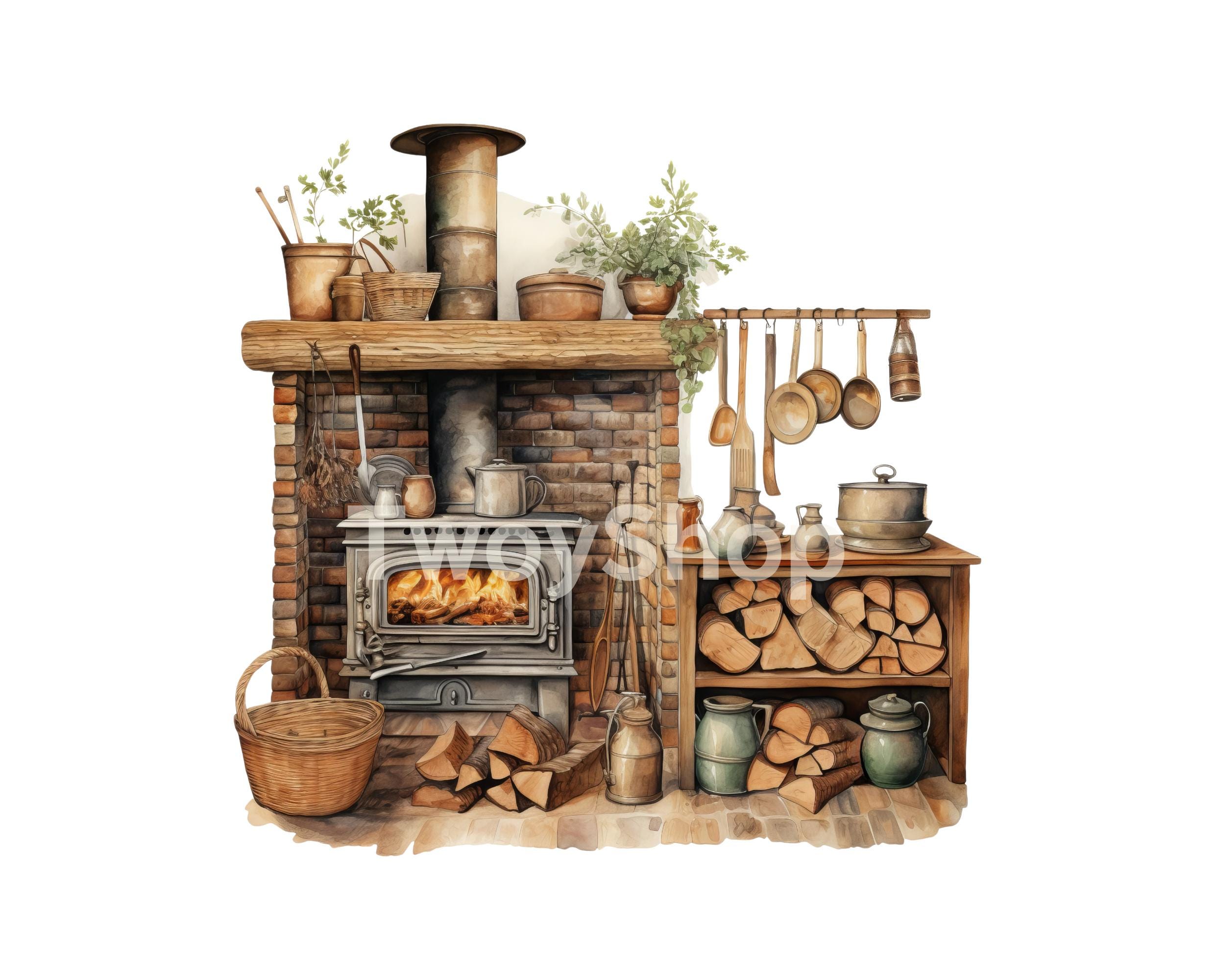 Watercolor Rustic Cozy Kitchen Clipart 10 High-quality Rustic ...