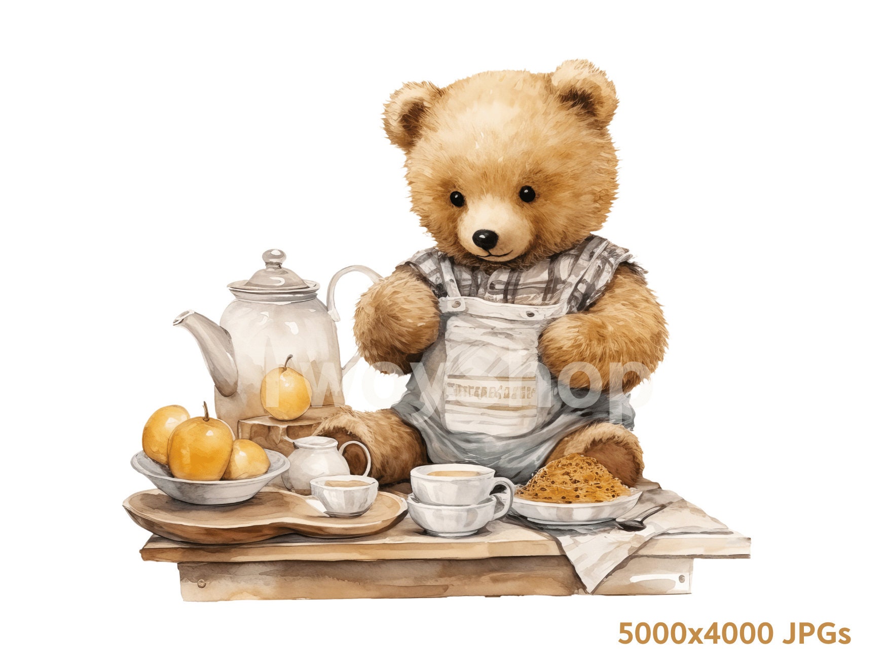 Watercolor Cooking Teddy Clipart, Teddy Bear 10 High Quality PNG Files ...